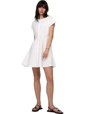 JUANA Flora Pleated Shirt Dress With Cap Sleeves - White