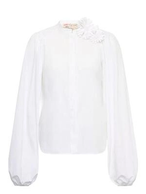 MAISON COMMON Cotton Poplin Blouse With Flower Pin Detail - White