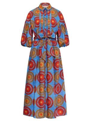 MAISON COMMON Printed Dress With Macramé Piping - Blue Multicolour