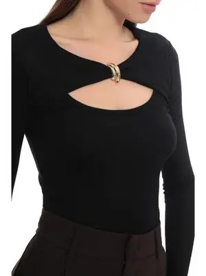 MONLICIA MONLICIA Gold Detail Cutout Stretch Top Black