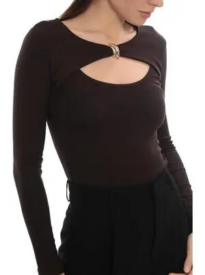 MONLICIA MONLICIA Gold Detail Cutout Stretch Top Brown