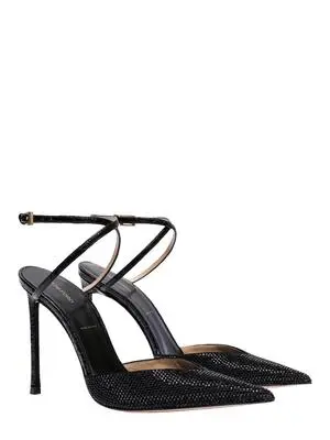 TOM FORD TOM FORD Selen Crystal Leather Ankle Strap Pumps Black
