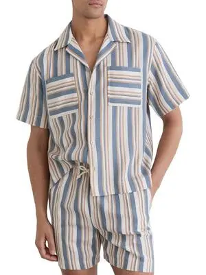 REISS Celeste Striped Camp Shirt - Blue/ecru