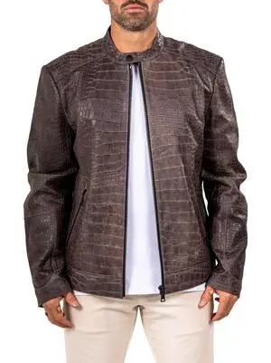MACEOO Marthyr Croc Embossed Leather Jacket - Grey