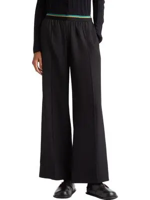 Plan C Wide Leg Trousers With Striped Waistband - Black