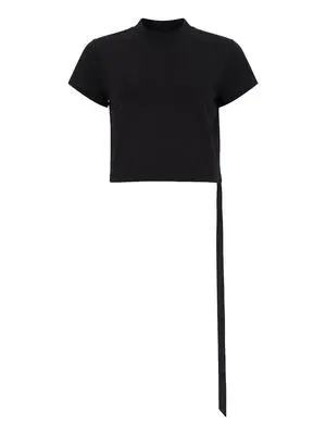 Rick Owens Cropped Cotton T-shirt With Draped Detail - Black
