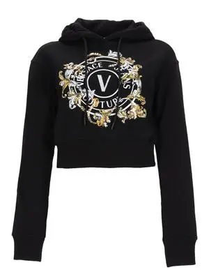 Versace Baroque Emblem Cropped Hoodie - Black