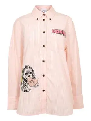 GANNI Ganni Striped Cotton Oversized T-Shirt Pink