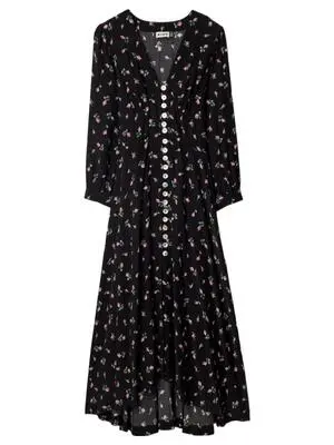 RIXO RIXO Floral Print V-Neck Long Sleeve Maxi Dress
