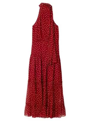 RIXO RIXO Polka Dot Sleeveless Tie Neck Maxi Dress