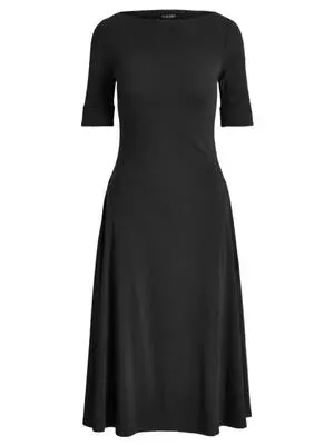 Ralph Lauren Boat Neck Knit Midi Dress - Black