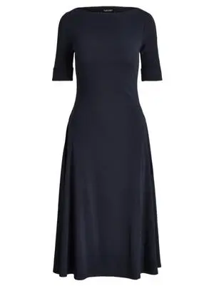 Ralph Lauren Boat Neck Knit Midi Dress - Black