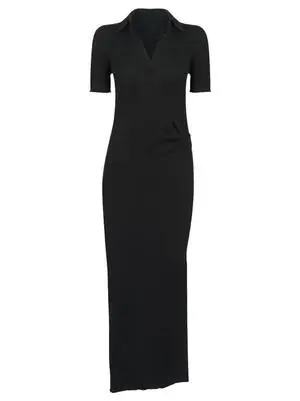 Helmut Lang Ribbed Knit V-neck Midi Dress - Black