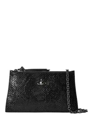 VIVIENNE WESTWOOD Croc Effect Leather Clutch With Chain Strap - Black