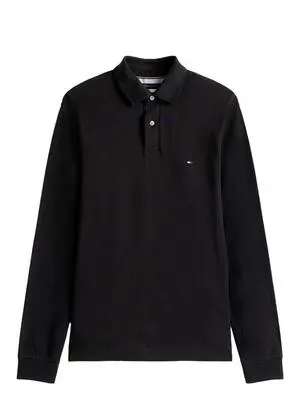 Tommy Hilfiger Logo Long Sleeve Polo Shirt - Black
