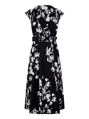 Marella Printed Belted Midi Dress - Black