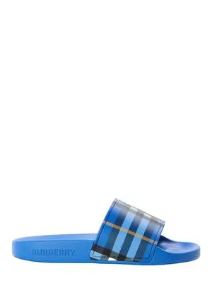 Burberry Burberry Checked Pool Slides Blue