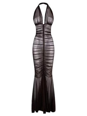 Norma Kamali Shirred Front Fishtail Gown - Espresso