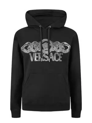 Versace Cotton Hoodie With Chain Print - Black