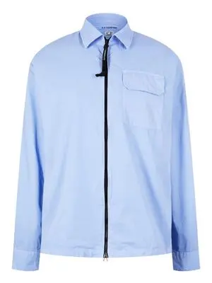C.P. COMPANY Gabardine Lens Cotton Long Sleeve Overshirt - Blue