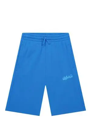 Off-White Logo Print Elastic Waist Drawstring Shorts - Blue