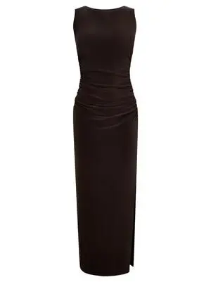 Norma Kamali Sleeveless Pleated Gown - Espresso