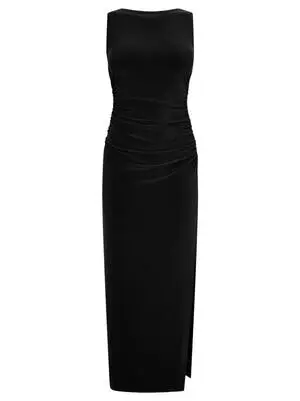 Norma Kamali Sleeveless Gown With Ruching And Slit - Black