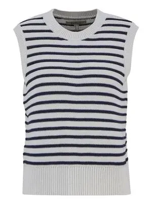 Barbour Striped Sleeveless Crew Neck Sweater - Cloud Navy