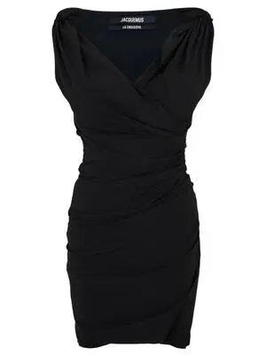Jacquemus Off-the-shoulder Dress With Pleating - Black