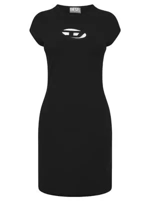 DIESEL® Logo Cut-out Short Sleeve Mini Dress - Black