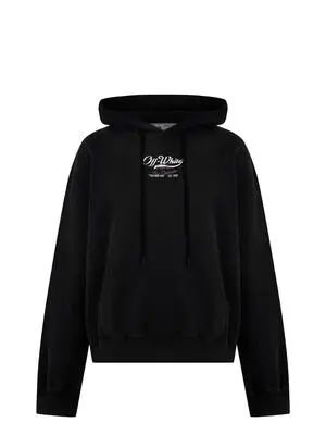 Off-White Vintage Wash Logo Print Drawstring Hoodie - Black