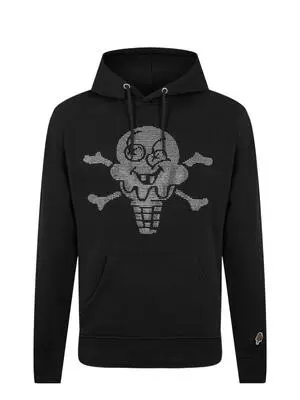 ICECREAM Long-sleeved Hooded Sweatshirt With Graphic Detail - Black
