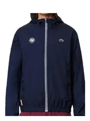 Lacoste Navy Hooded Windproof Casual Jacket With Tennis Collaboration Design - Black
