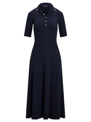 RALPH LAUREN Ralph Lauren Cotton Blend Mid-Length A-Line Dress With Logo Button Embellishment