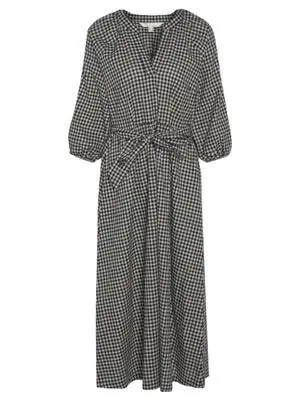 Barbour Long Sleeve Midi Dress With Gingham Checks - Black
