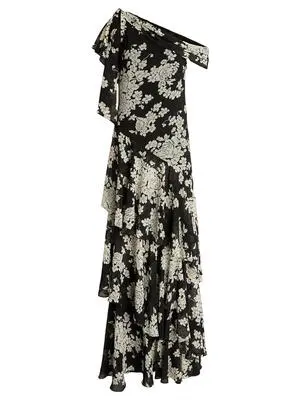 Ralph Lauren Floral Georgette One-shoulder Gown - Black