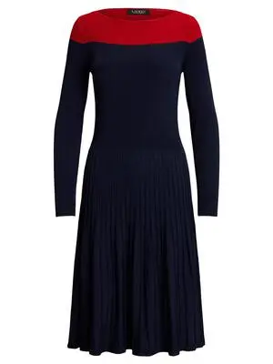 Ralph Lauren Ribbed Knit Pleated Dress - Black