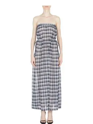 Emporio Armani Plaid Strapless Maxi Dress - Gray