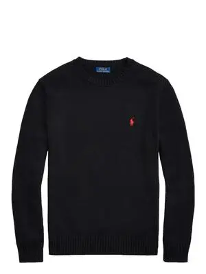 Polo Ralph Lauren Crew Neck Knit Sweater Cotton, Long Sleeve, Ribbed - Black