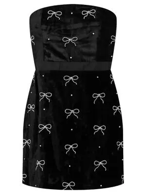 LOVESHACKFANCY LoveShackFancy Rhinestone Bow Embellished Off-the-Shoulder Mini Dress