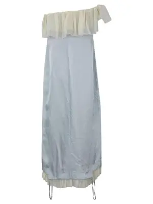 Off-White Off-shoulder Ruffled Organza Overlay Dress - Gray