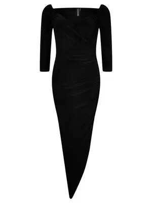 NORMA KAMALI Norma Kamali Off-Shoulder Draped Gown With Asymmetrical Hem