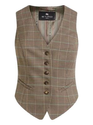Etro Single-breasted Stretch Wool Waistcoat With Prince Of Wales Motif - Brown