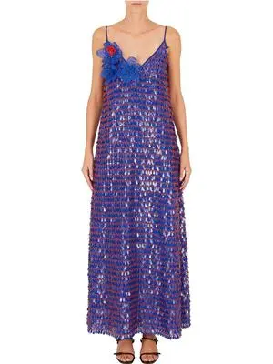 Emporio Armani Sequin Embellished Maxi Dress - Blue