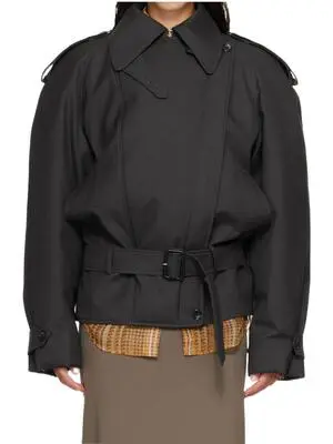 MUGLER Long-sleeved Belted Jacket - Grey