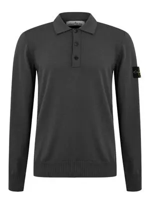 Stone Island Button Wool Polo Shirt - Black