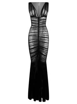 Norma Kamali Tara Ruched Mesh Gown - Black
