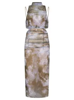 Off-White Screen Printed Bodycon Maxi Dress - Gray