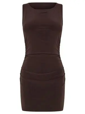 Norma Kamali Sleeveless Ruched Mini Dress - Chocolate
