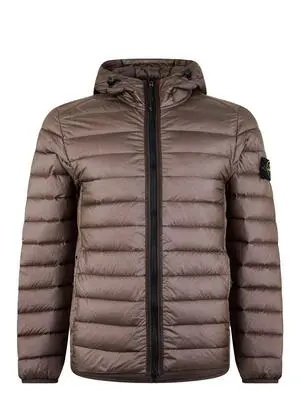 Stone Island Compass Badge Quilted Hooded Jacket - Brown